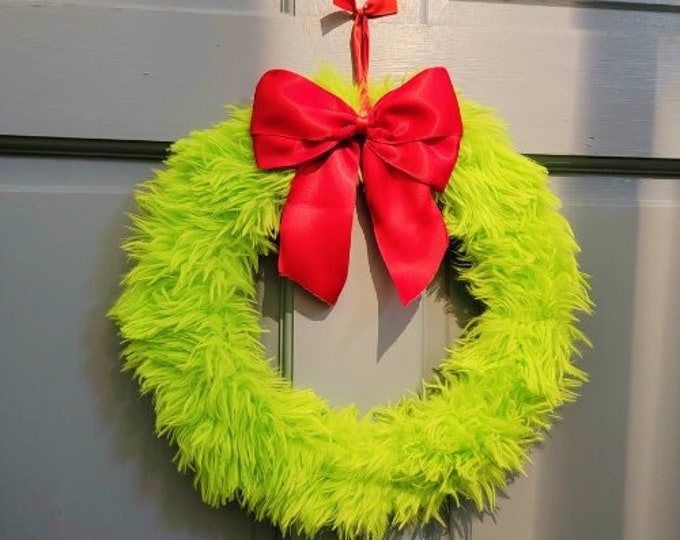 Furry Grinch Inspired Christmas Wreath Green Faux Fur Wreath Grinch ...