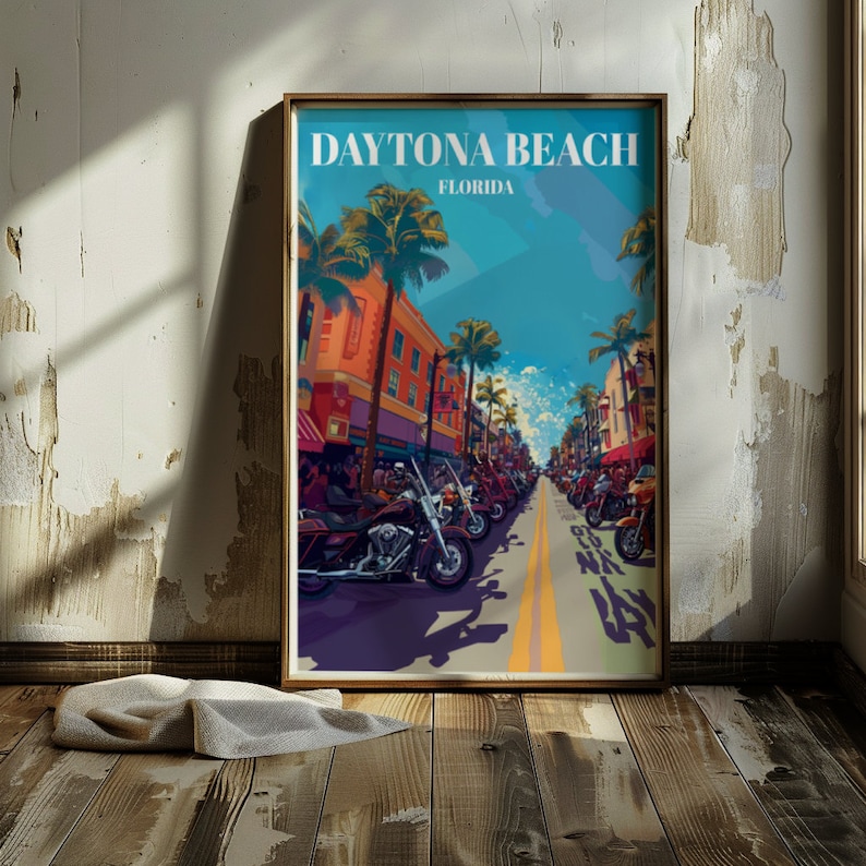 Daytona Bike Week Travel Poster: Vintage Motorcycle Art Print - Etsy