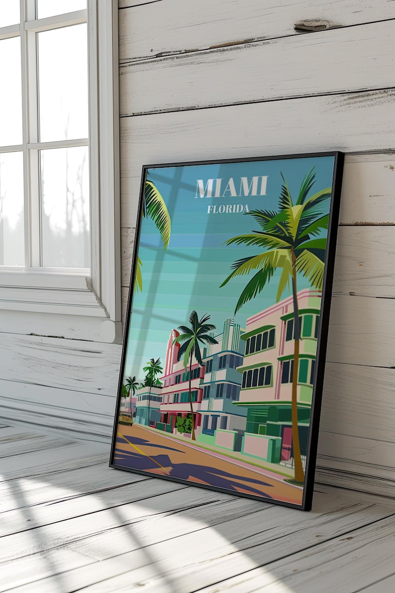Vintage Miami Art Deco Travel Poster: South Beach Retro Wall Art - Etsy