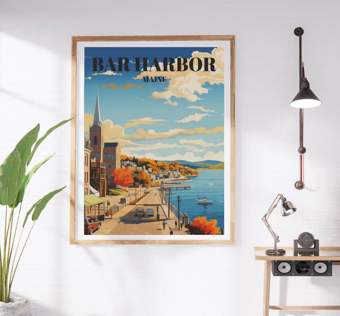 Bar Harbor, Maine Travel Poster Acadia National Park Nautical ...