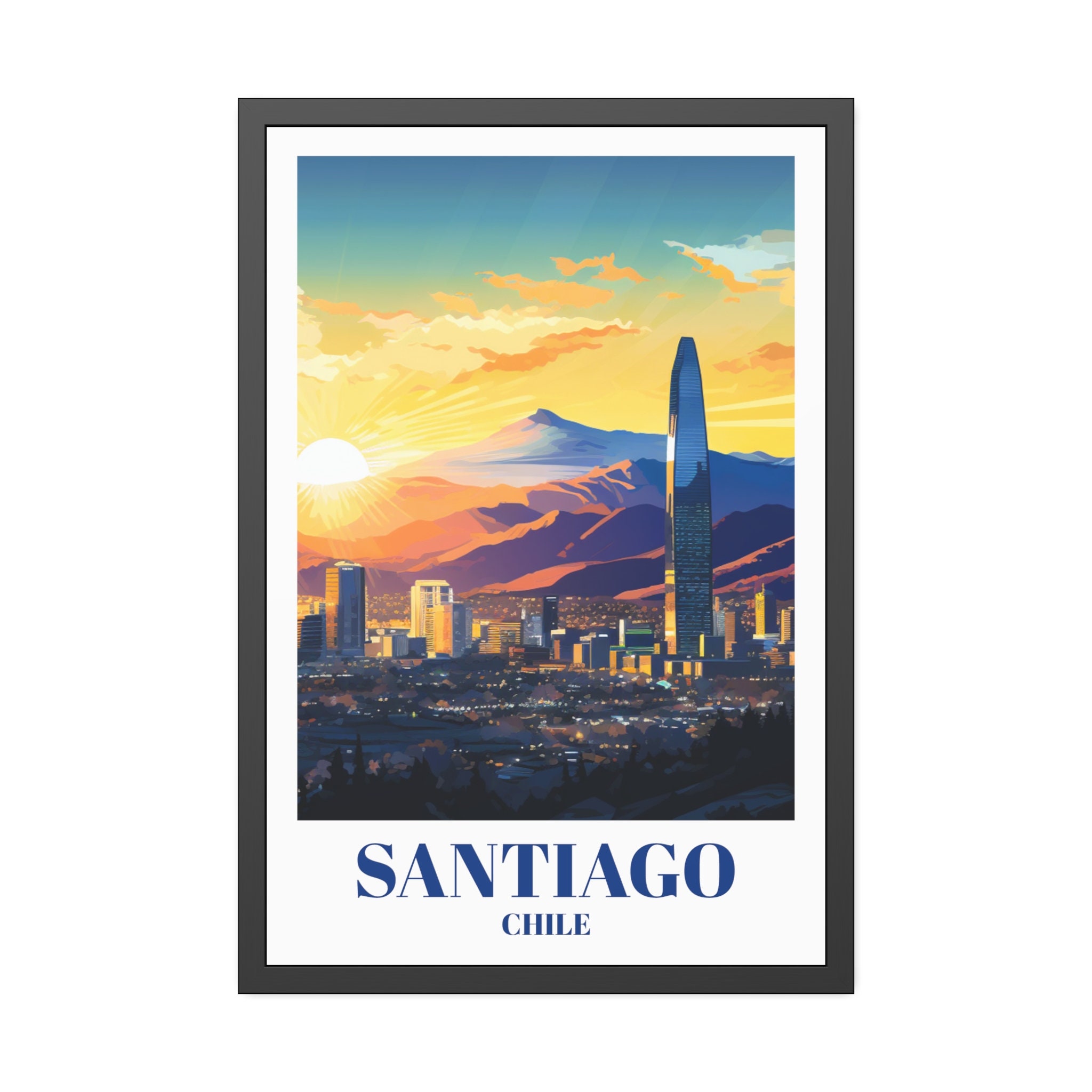 Santiago, Chile Vintage-inspired Travel Poster, Skyline Cityscape Wall ...
