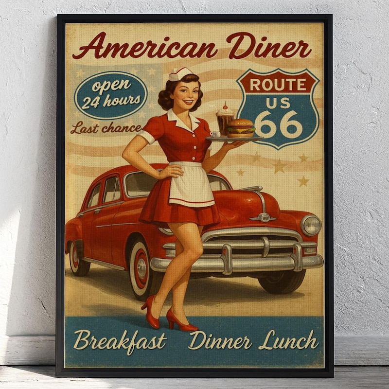 Route 66 Diner Framed Art - Etsy