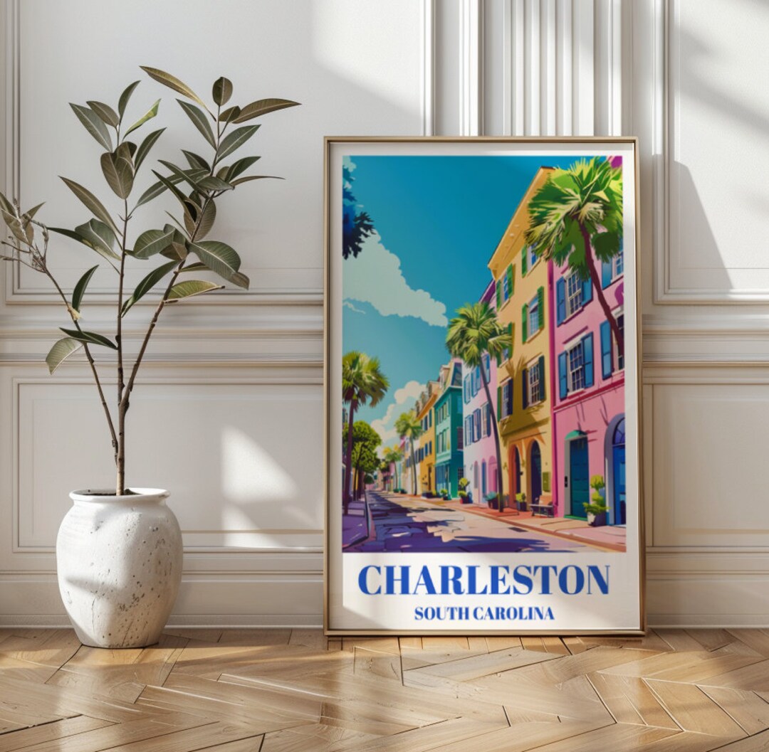 Charleston SC Rainbow Row Travel Poster Print, Historic Architecture ...