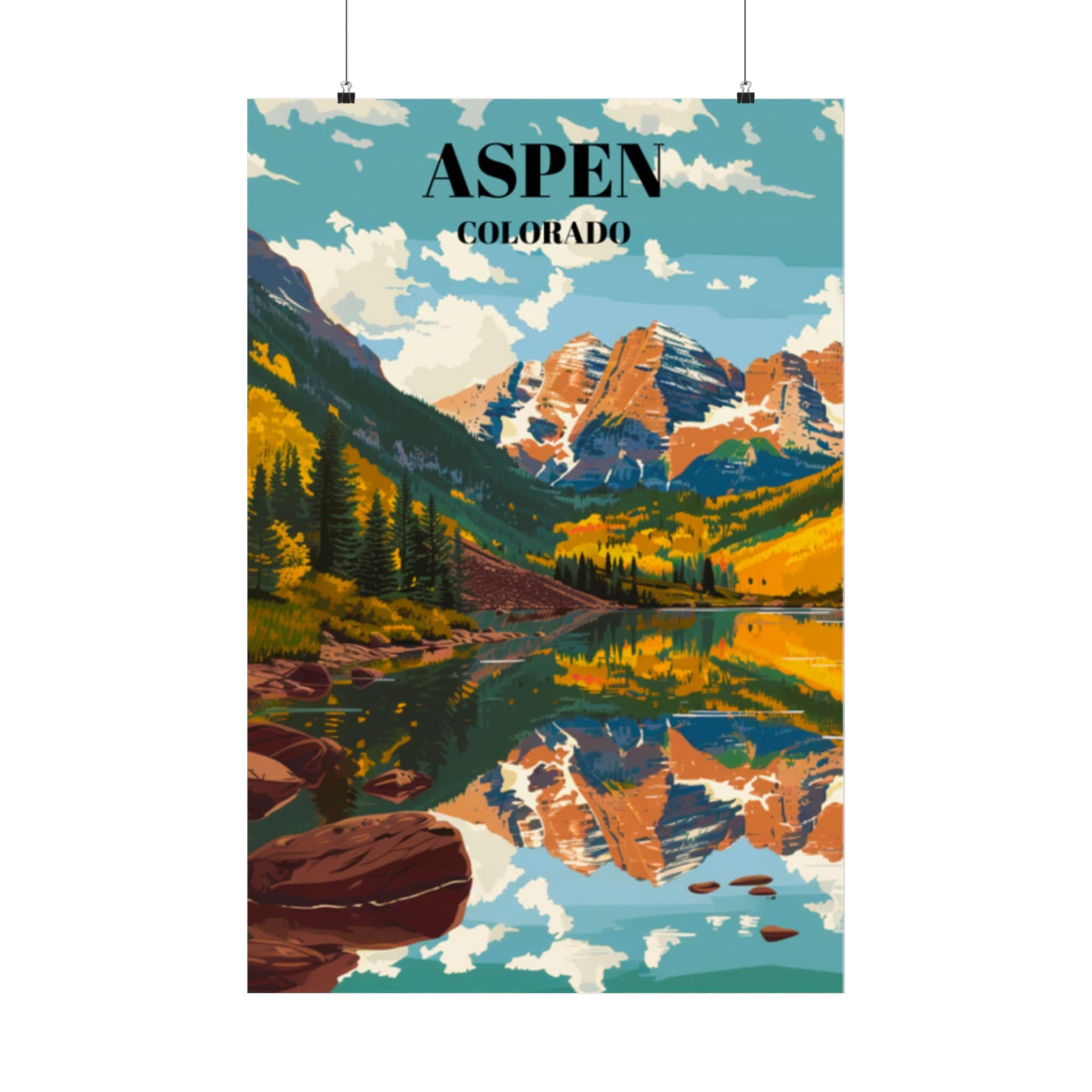Maroon Bells Aspen Colorado Travel Poster, Scenic Mountain Landscape ...