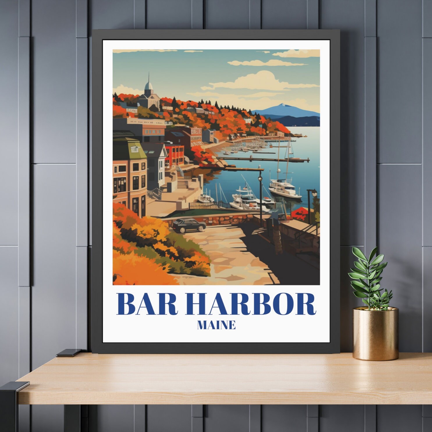 Bar Harbor, Maine Travel Poster Acadia National Park Nautical ...