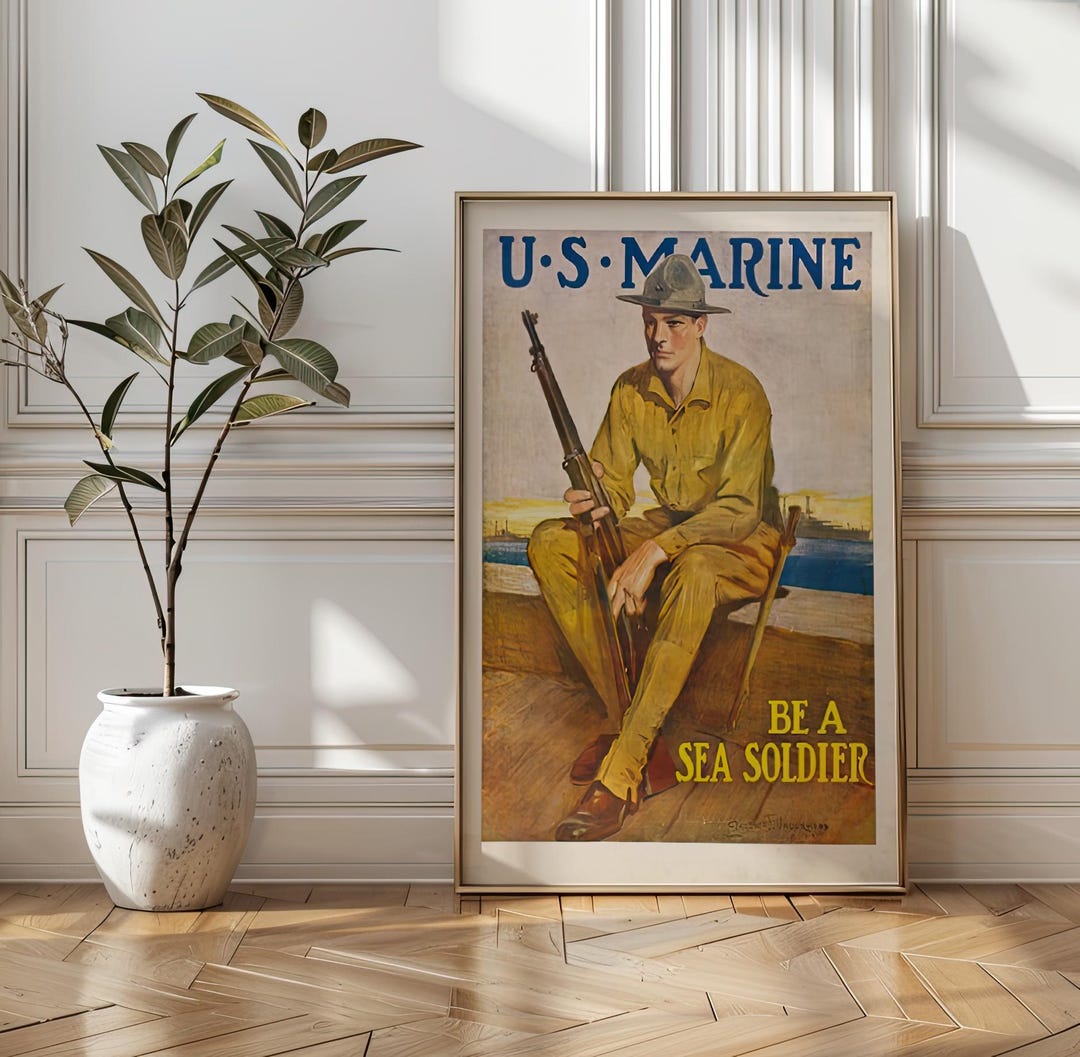 Vintage US Marine Poster – WWI Be a Sea Soldier Military Recruitment ...
