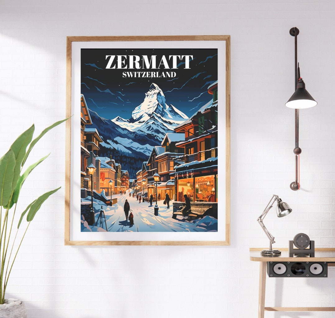Zermatt Switzerland Vintage Travel Poster Alpine Adventure Art Print ...