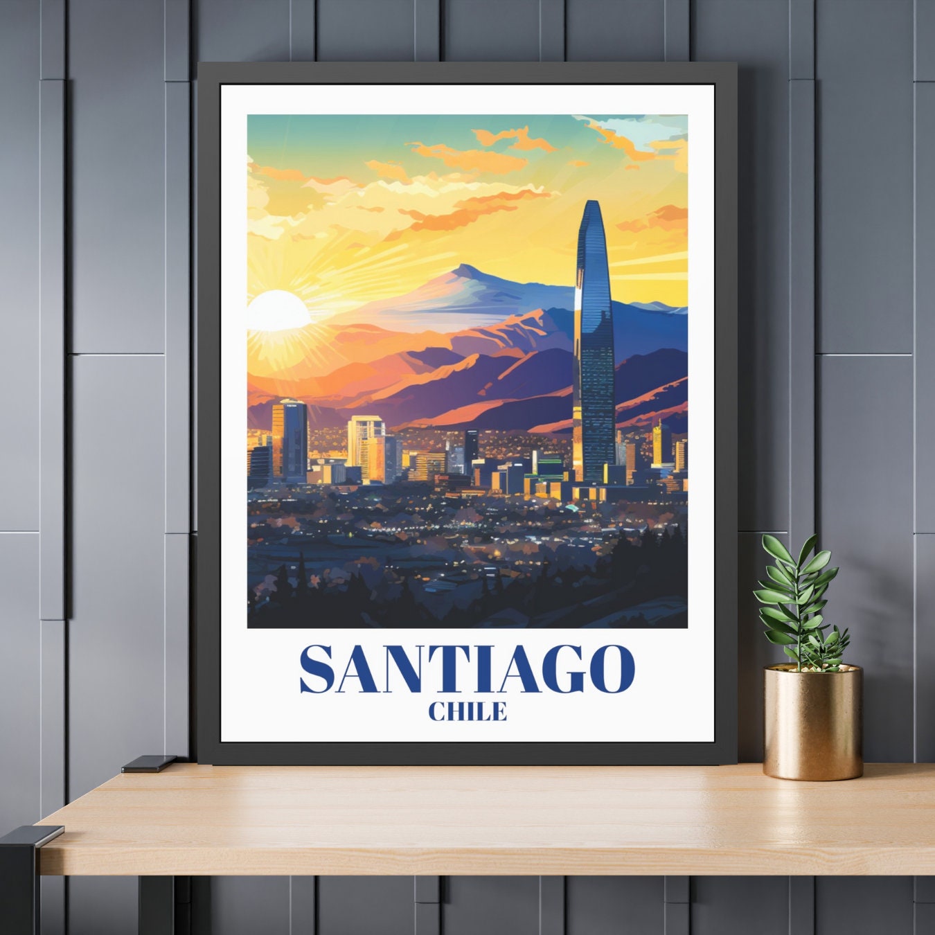 Santiago, Chile Vintage-inspired Travel Poster, Skyline Cityscape Wall ...