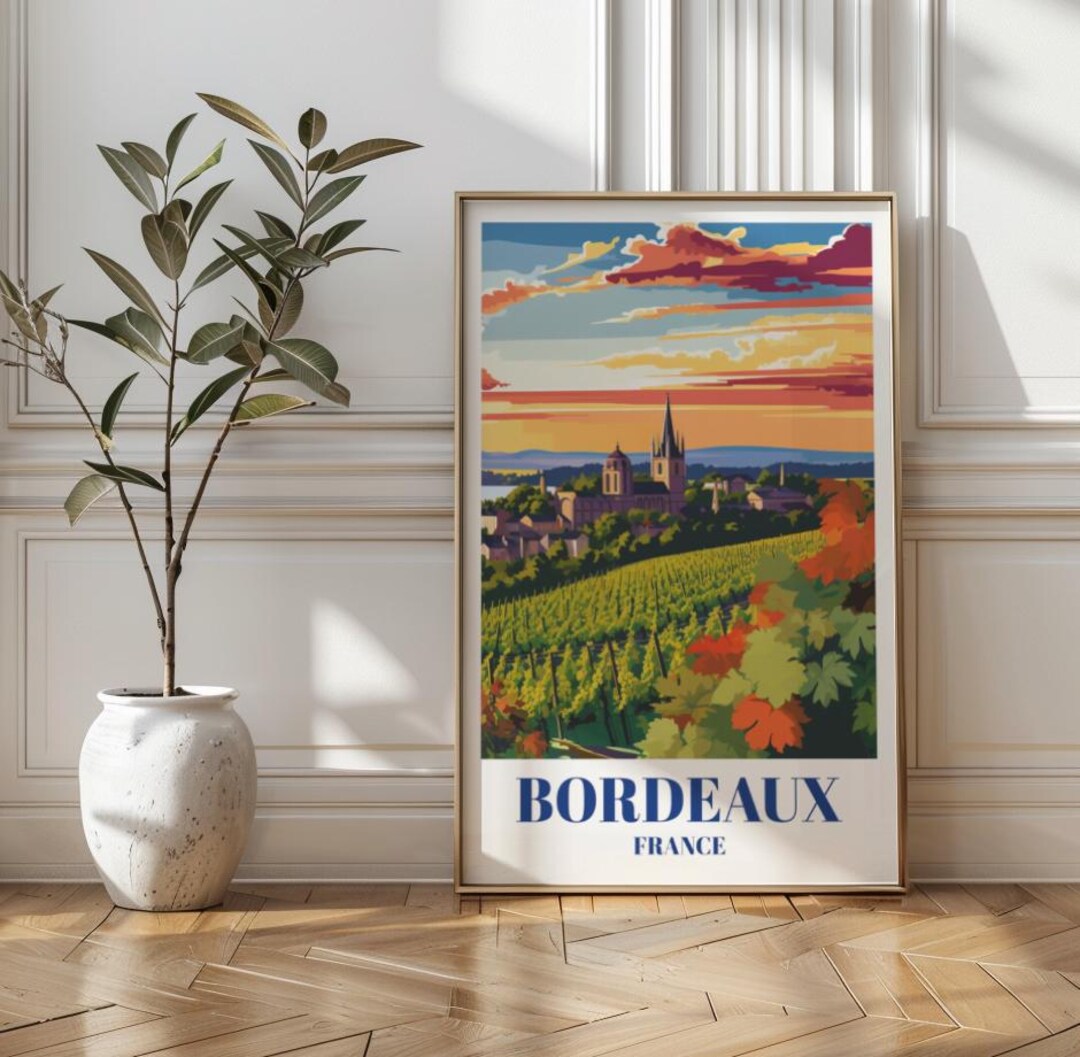 Bordeaux Wine Region Travel Poster - Vintage Style Wall Print of French ...