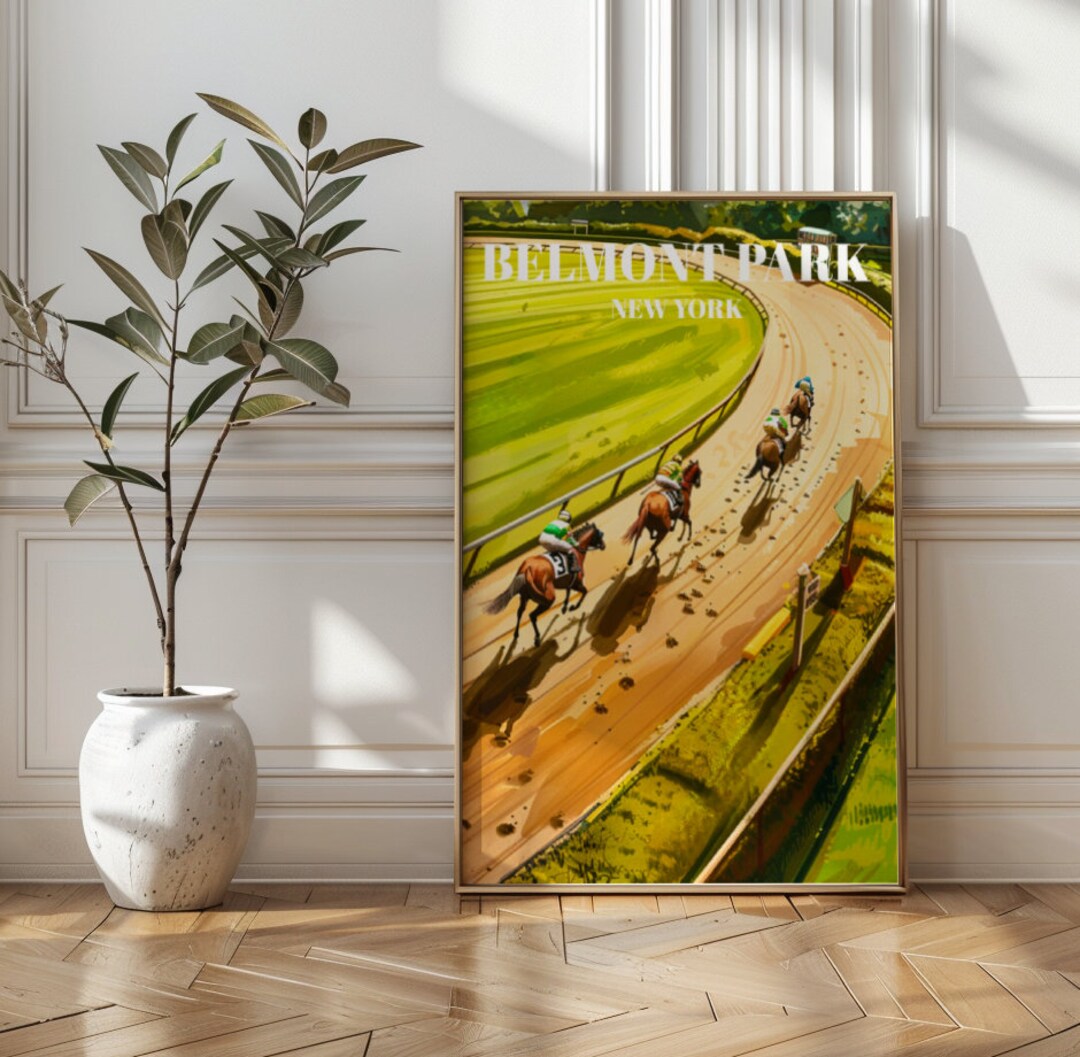 Belmont Park Racetrack Vintage Travel Poster: New York Horse Racing Art ...