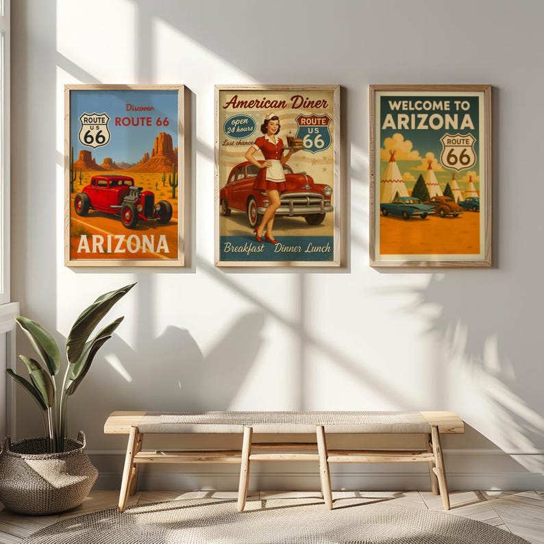 Vintage Route 66 Diner Poster: 1950s Retro Americana Wall Art - Etsy
