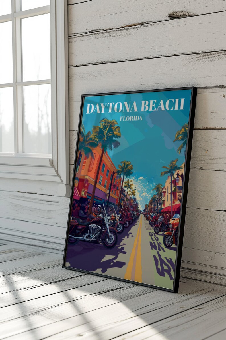 Daytona Bike Week Travel Poster - Main Street Daytona Beach Florida ...
