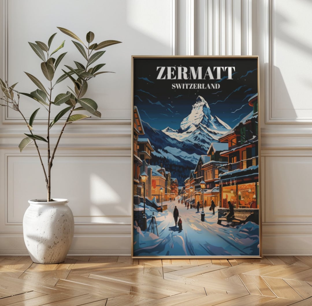 Zermatt Switzerland Vintage Travel Poster - Alpine Adventure Art Print ...