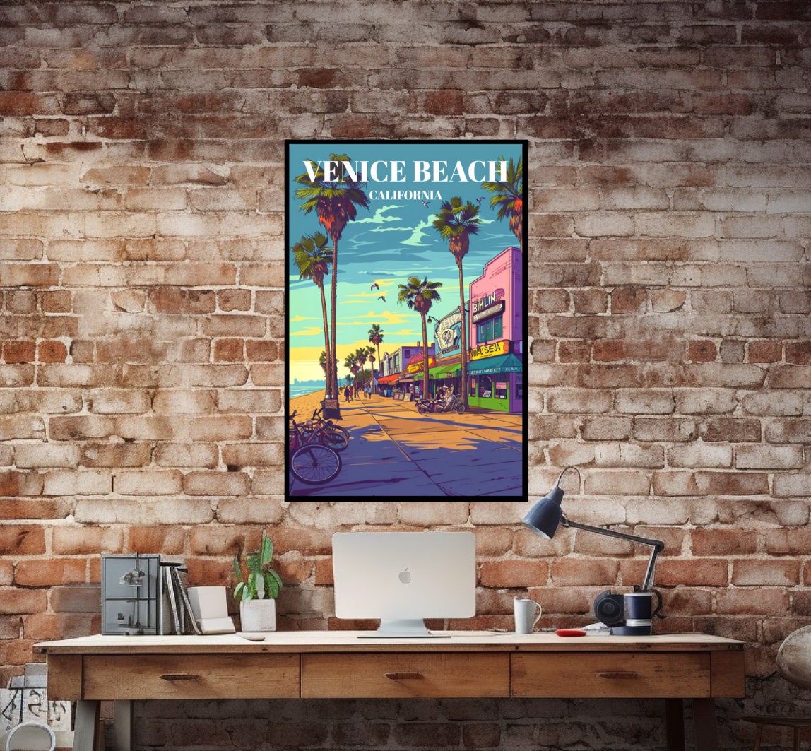Venice Beach Travel Poster, Retro California Wall Art Print, Nostalgic ...