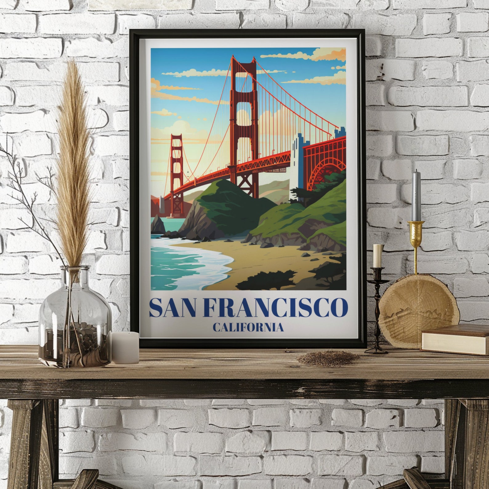 San Francisco Golden Gate Bridge Travel Poster art Print of California ...