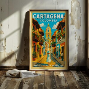 Cartagena Colombia Travel Poster: Vintage Colonial Cityscape Art - Etsy
