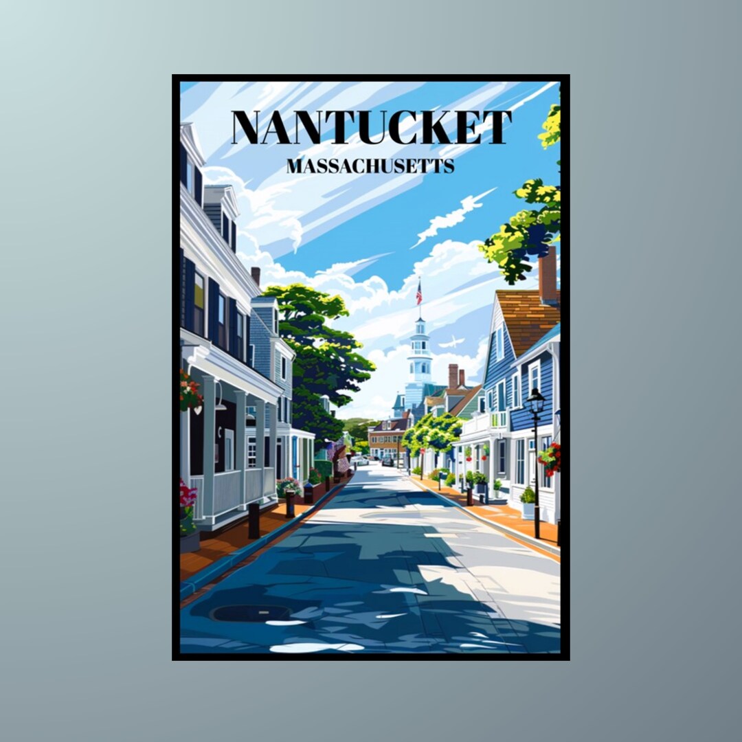 Downtown Nantucket Travel Poster Vintage New England Art Print ...