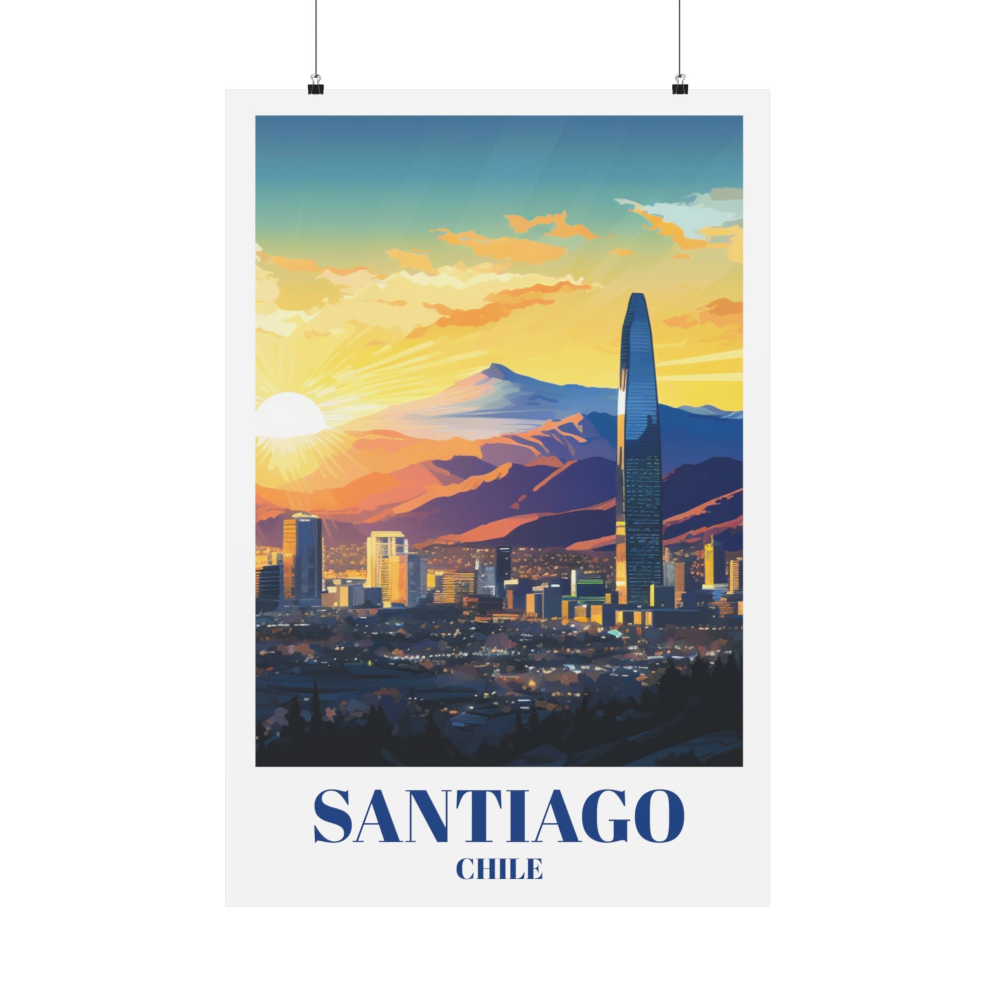Santiago, Chile Vintage-inspired Travel Poster, Skyline Cityscape Wall ...