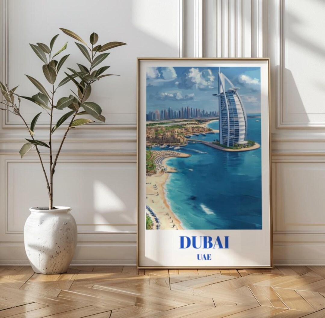 Dubai Travel Poster: Burj Khalifa & Palm Jumeirah Cityscape - Etsy