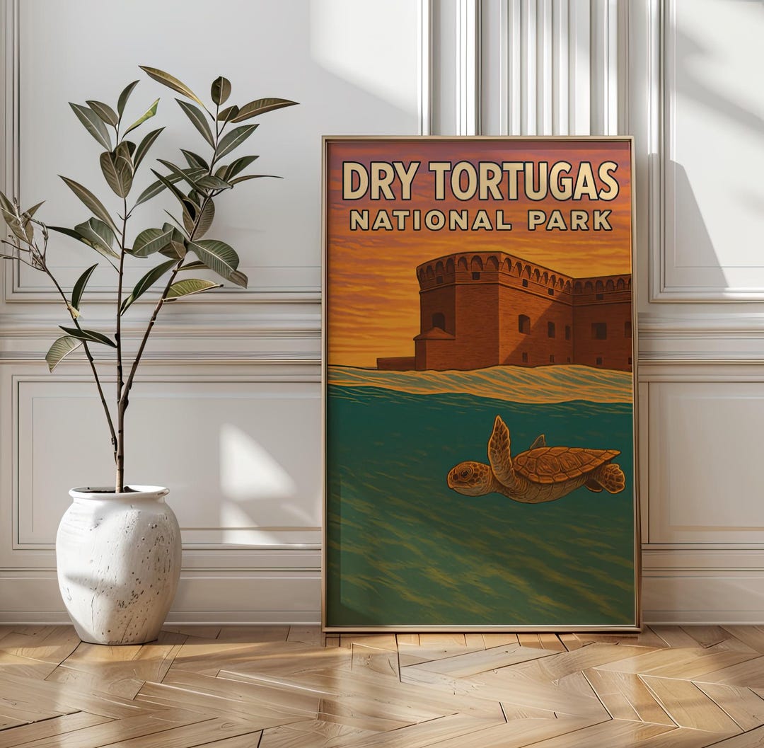 Dry Tortugas National Park WPA Style Poster, Fort Jefferson Sunset Sea ...