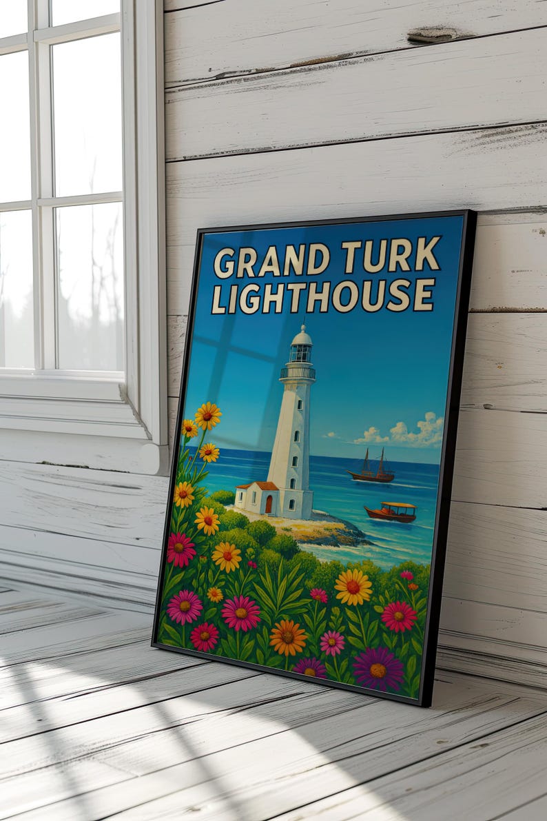 Turks and Caicos Lighthouse Travel Poster | Grand Turk Coastal Wall Art ...