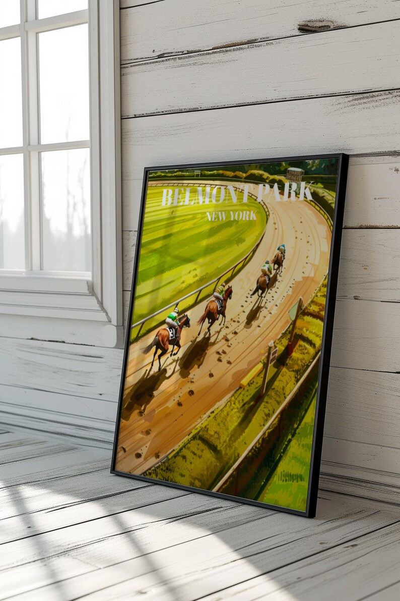 Belmont Park Racetrack Vintage Travel Poster: New York Horse Racing Art ...