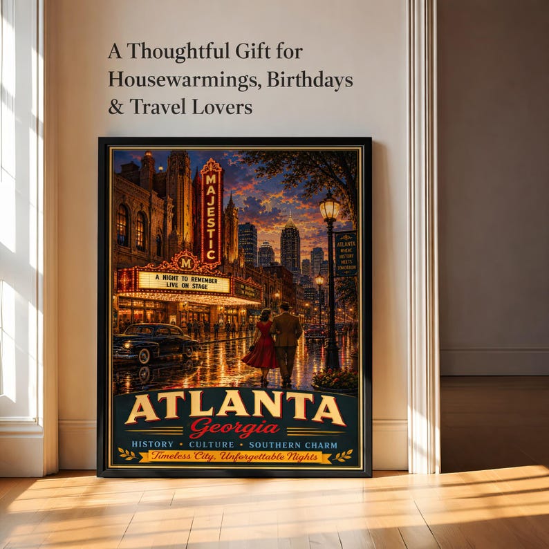 Atlanta Georgia Theater District Poster | Vintage Midtown Skyline Wall ...