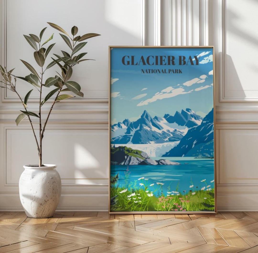 Glacier Bay National Park Poster: Alaska Travel Art, Fjords & Glaciers ...