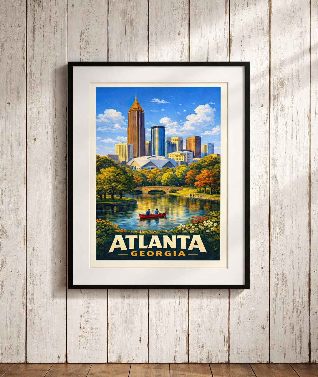 Atlanta Georgia Travel Poster – Piedmont Park Skyline Wall Art Vintage ...