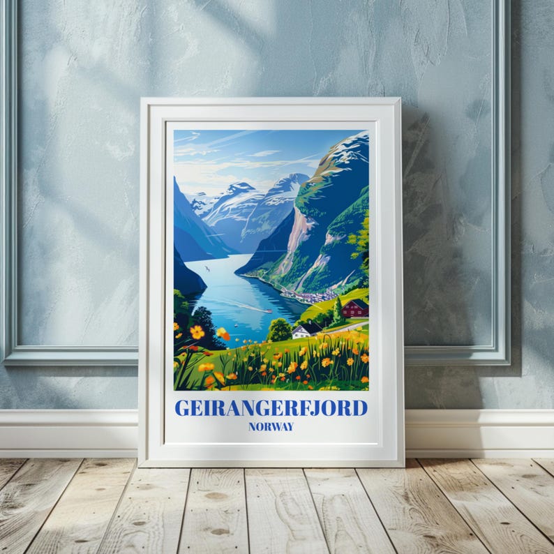 Geirangerfjord Norway Poster: Scandinavian Travel Art - Etsy