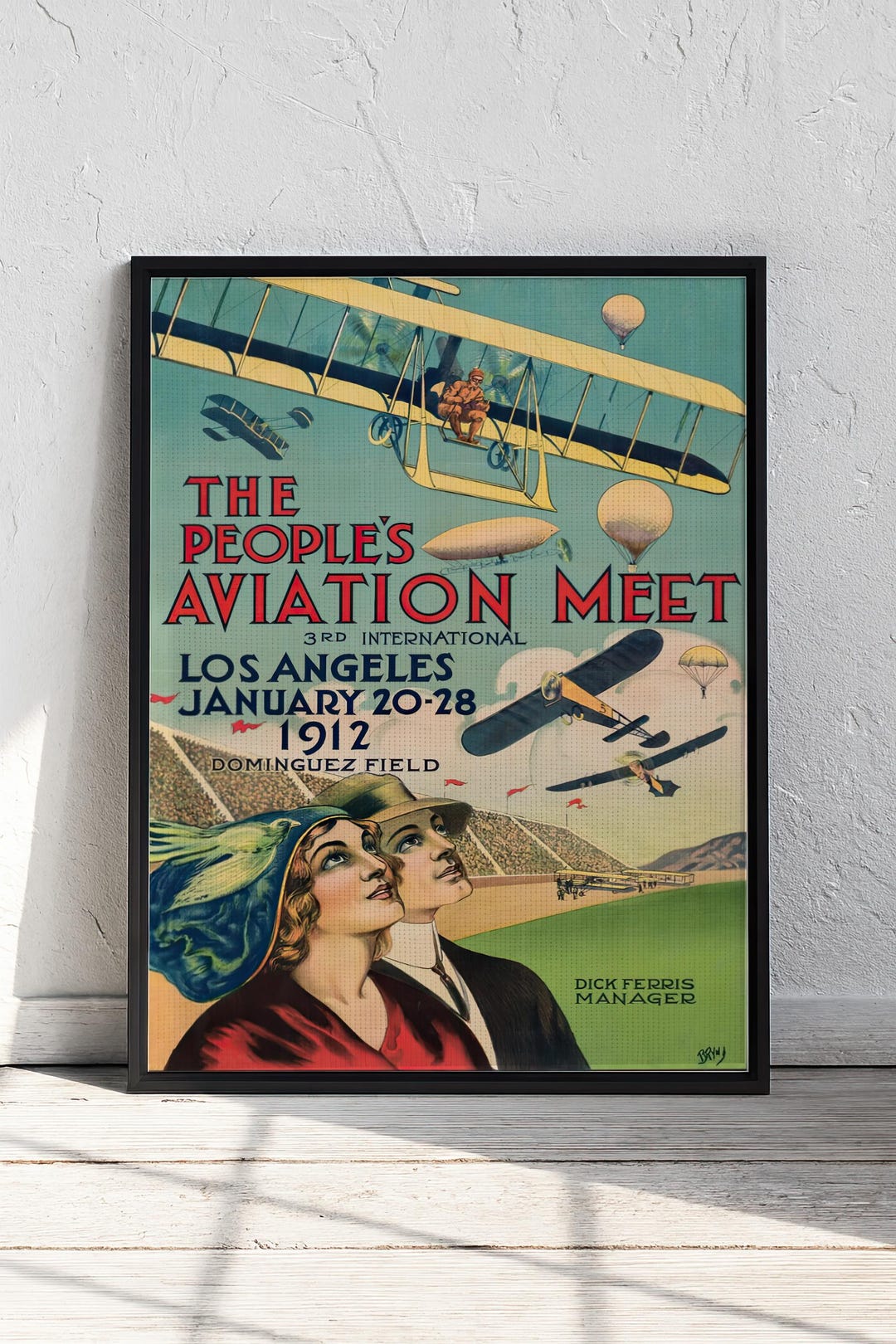 Vintage 1912 Aviation Framed Canvas Poster Los Angeles Air Show ...