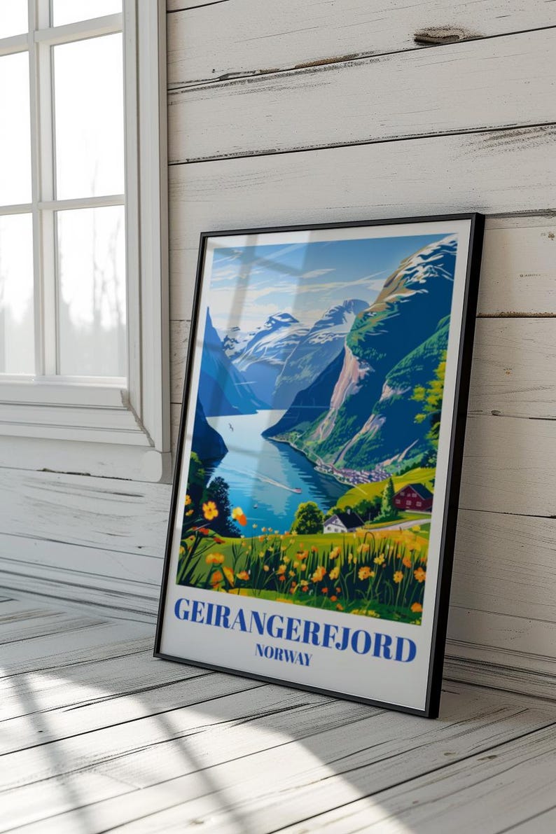 Geirangerfjord Norway Poster: Scandinavian Travel Art - Etsy