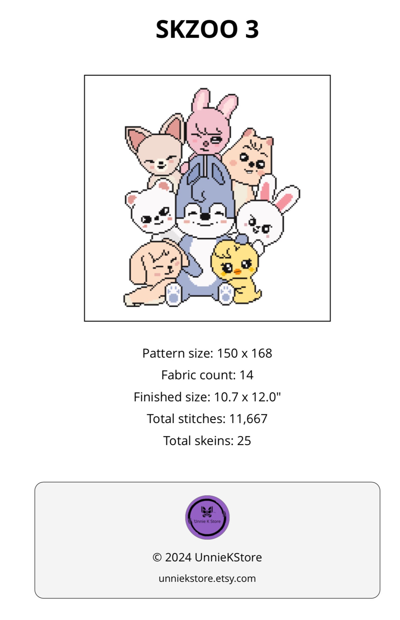 Kpop SKZOO 3 Cross Stitch Pattern - Etsy