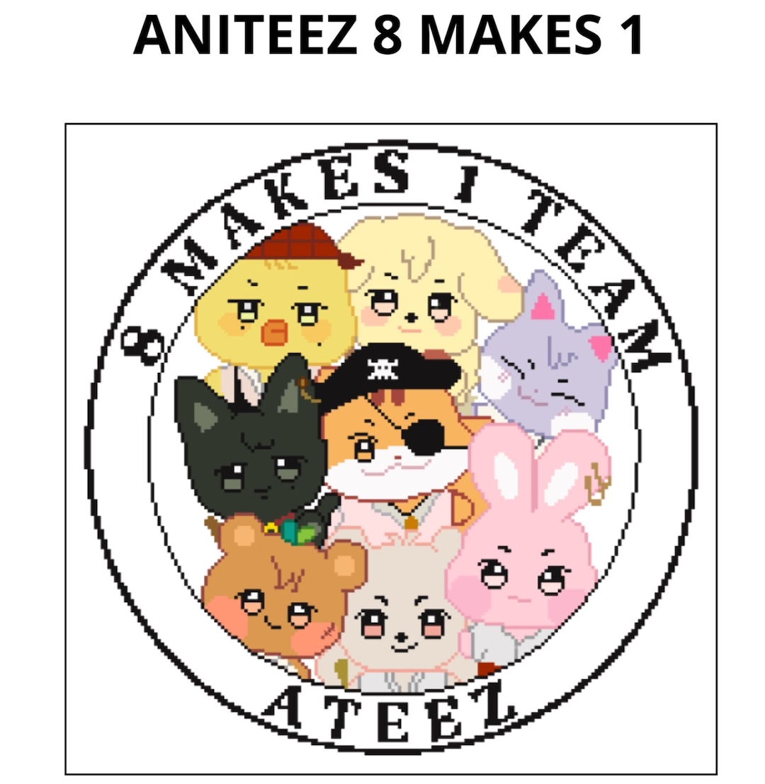Kpop Ateez Aniteez 8 Makes 1 Team Cross Stitch Pattern - Etsy