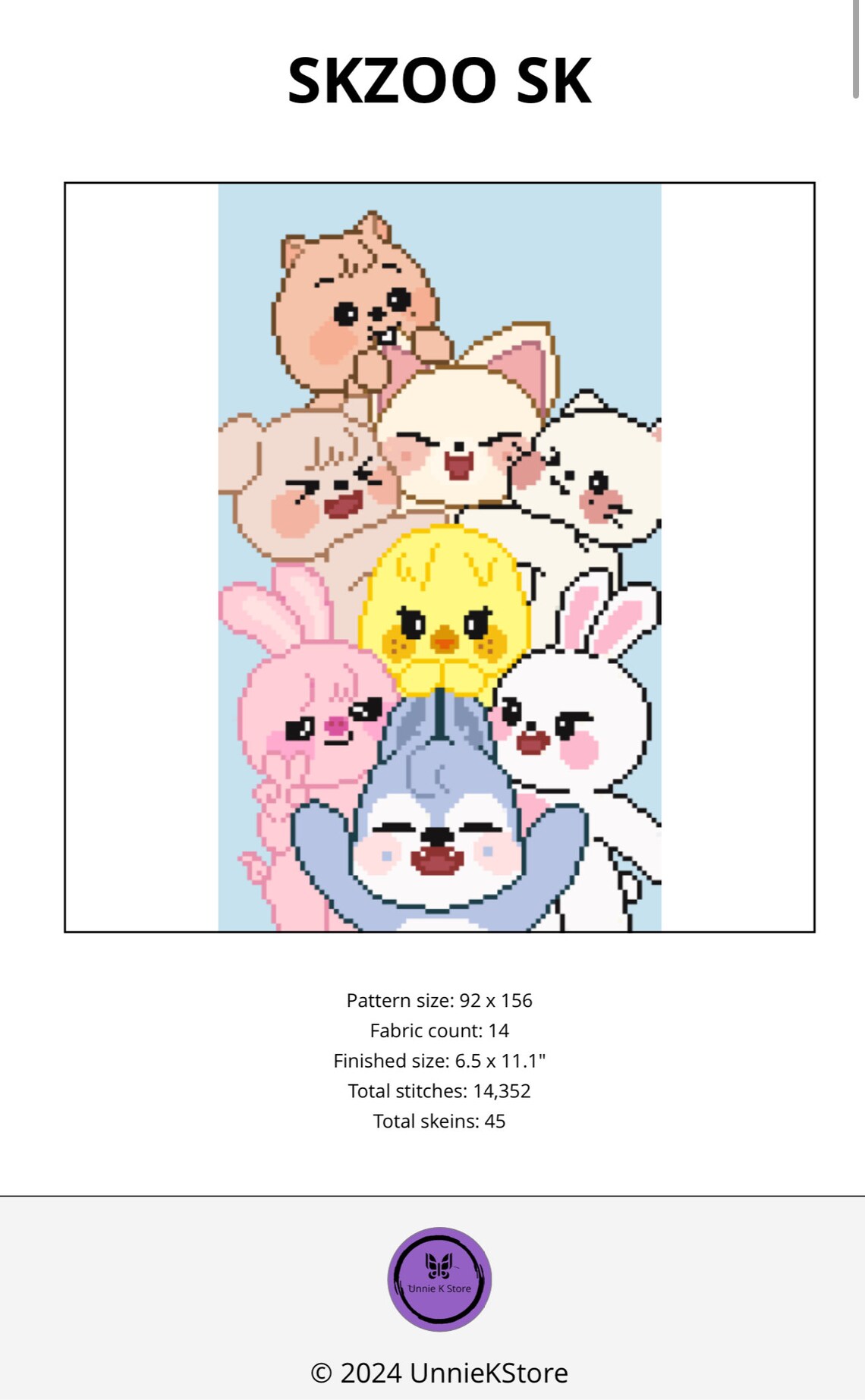 Kpop SKZOO Cross Stitch Pattern - Etsy