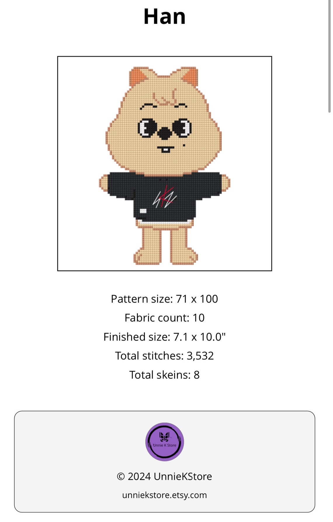 Kpop SKZOO Han Quokka/ Han Cross Stitch Pattern - Etsy