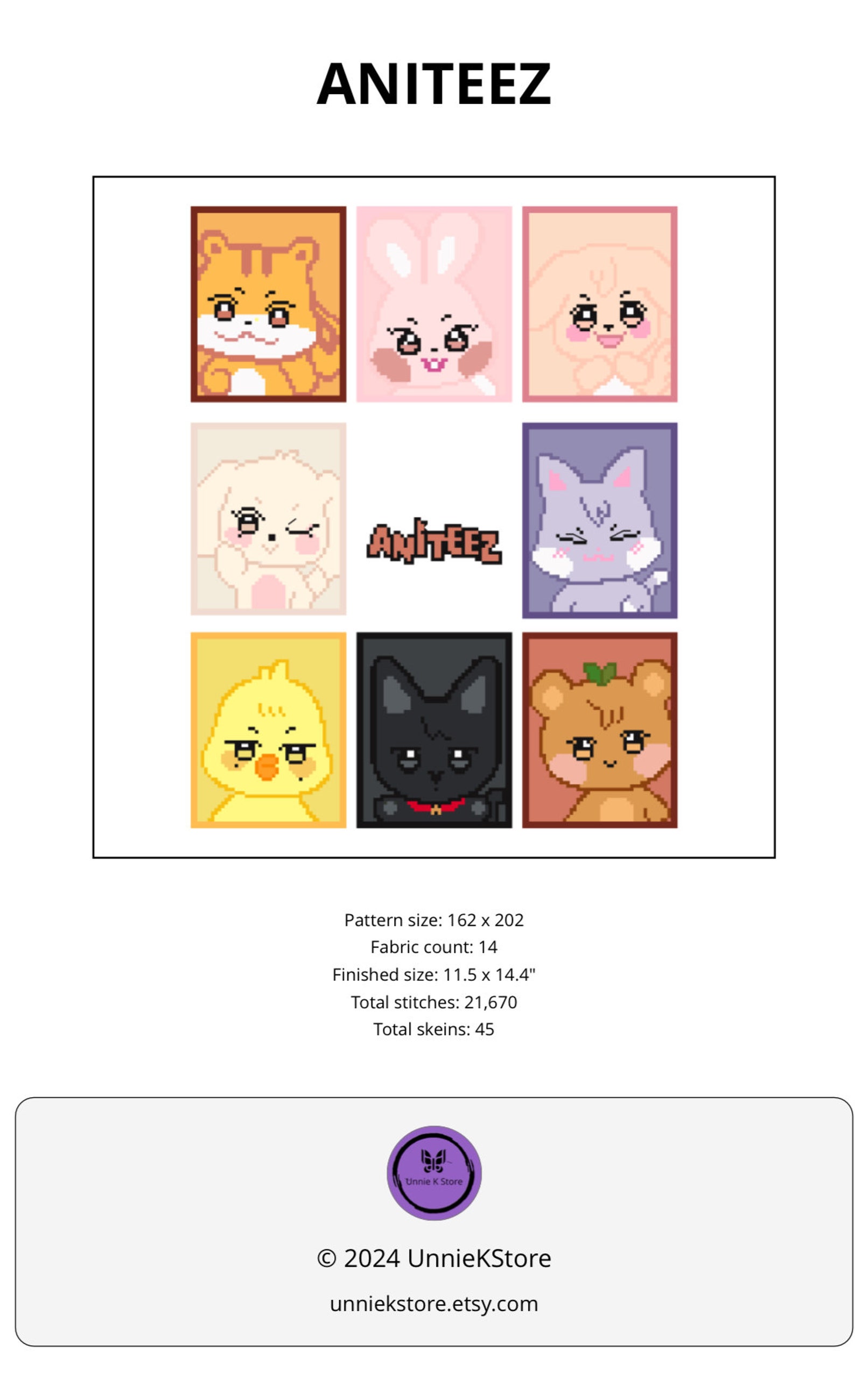 Kpop Ateez Aniteez Group Cross Stitch Pattern - Etsy
