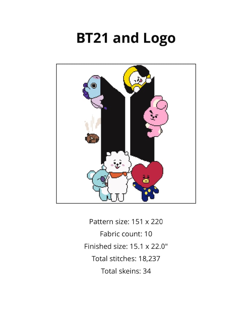 Kpop BT21 and Logo Cross Stitch Pattern - Etsy