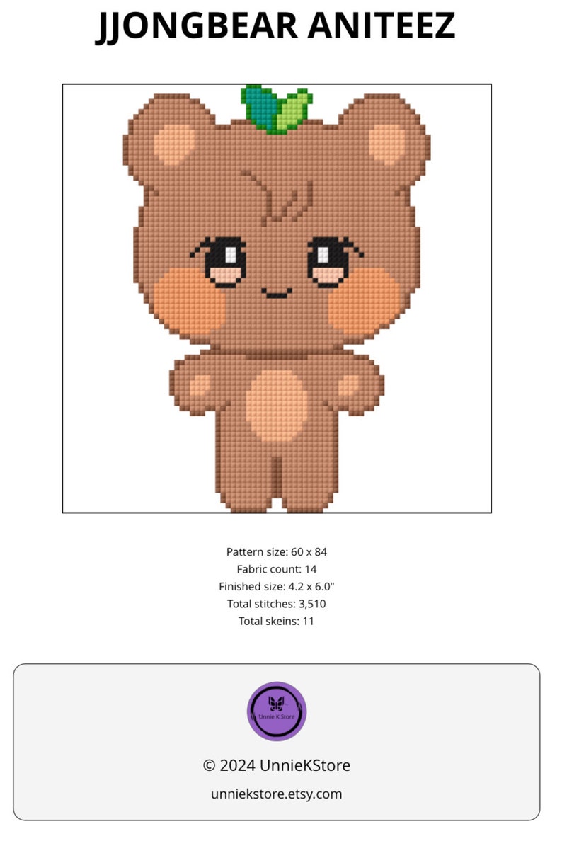 Kpop Ateez Aniteez Jjongbear Cross Stitch Pattern - Etsy