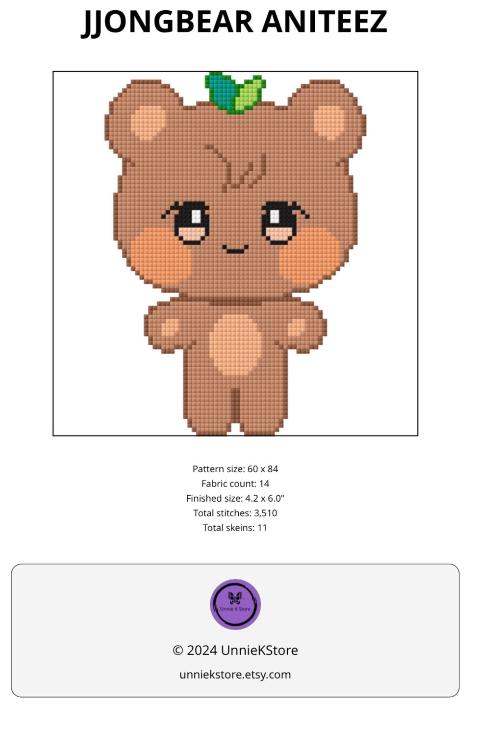 Kpop Ateez Aniteez Jjongbear Cross Stitch Pattern - Etsy