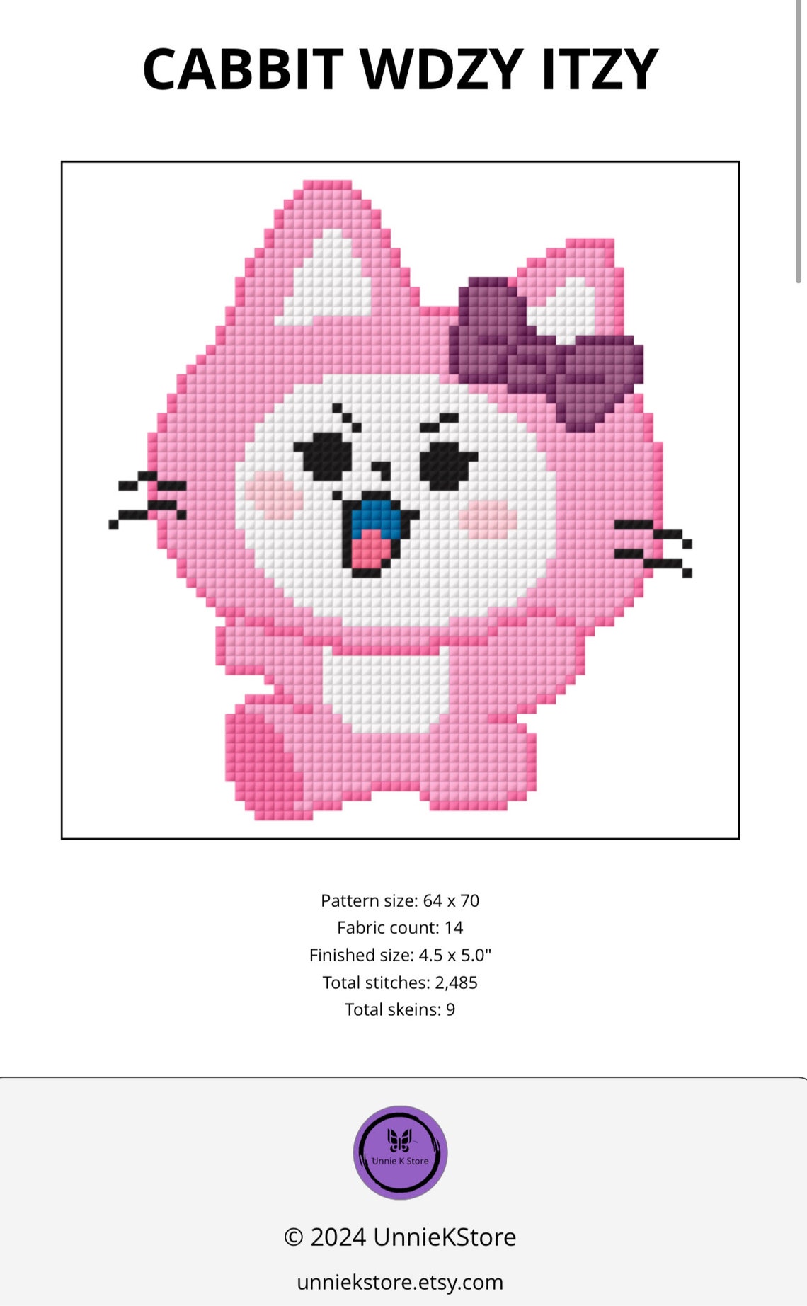 Kpop Itzy Wdzy CABBIT / Yuna Cross Stitch Pattern - Etsy