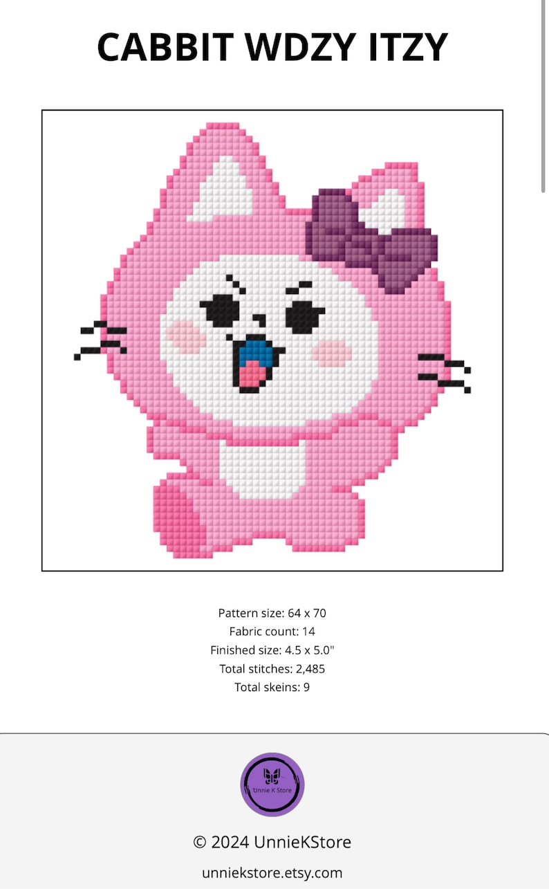 Kpop Itzy Wdzy CABBIT / Yuna Cross Stitch Pattern - Etsy