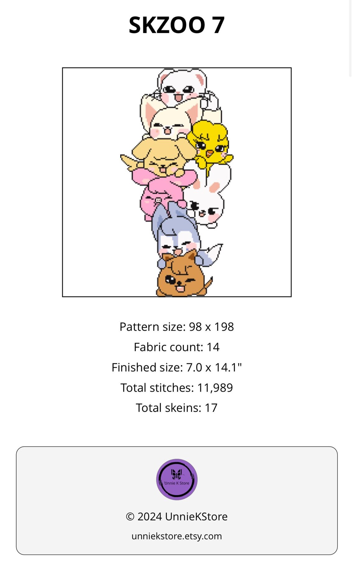 Kpop SKZOO 7 Cross Stitch Pattern - Etsy