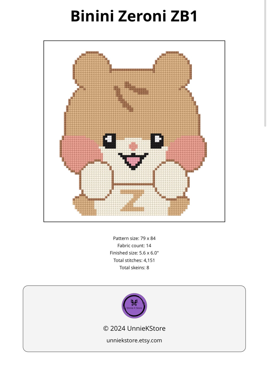 BININI Zeroni ZB1 Cross Stitch Pattern - Etsy