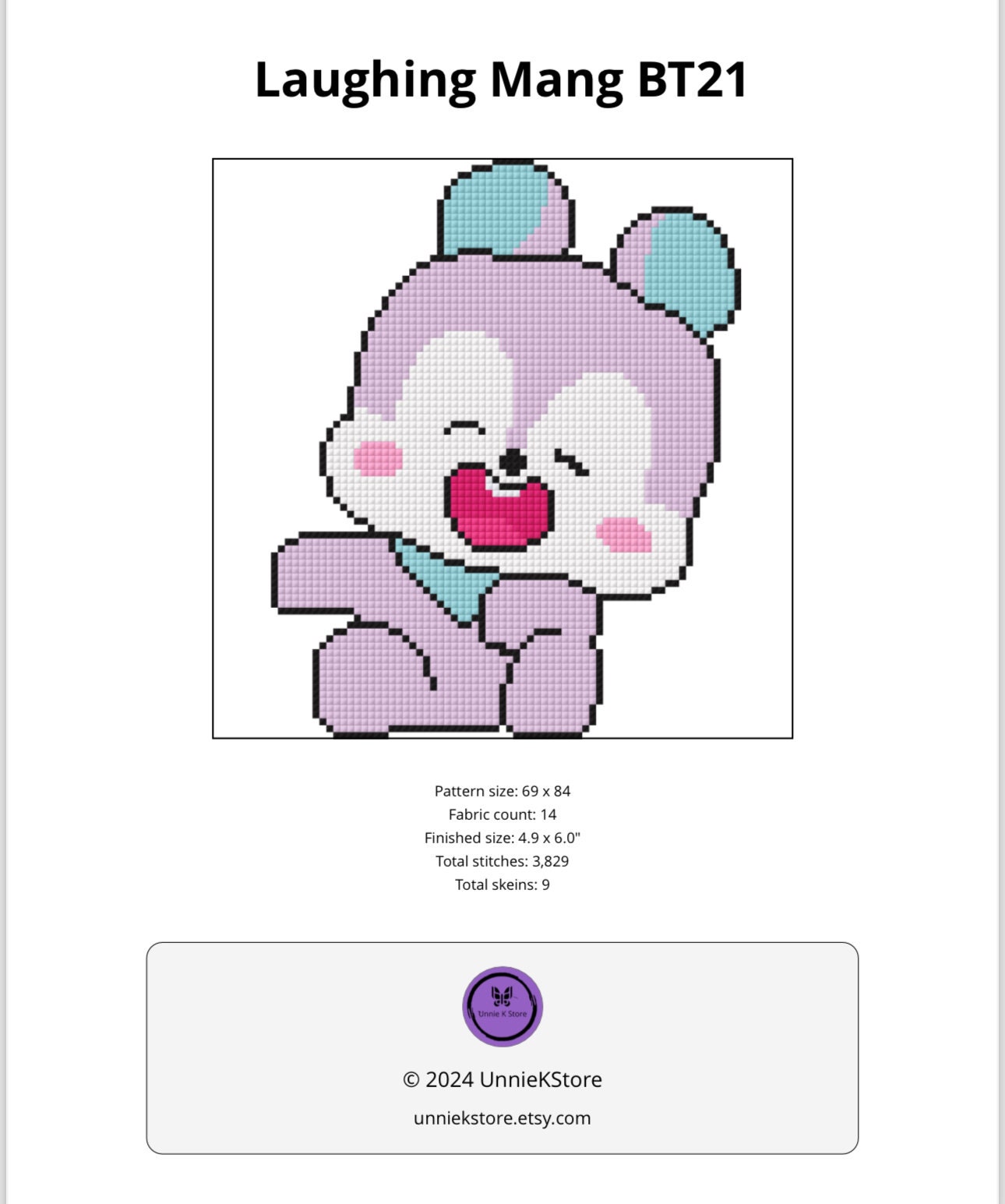 Kpop BT21 Laughing Mang Cross Stitch Pattern - Etsy