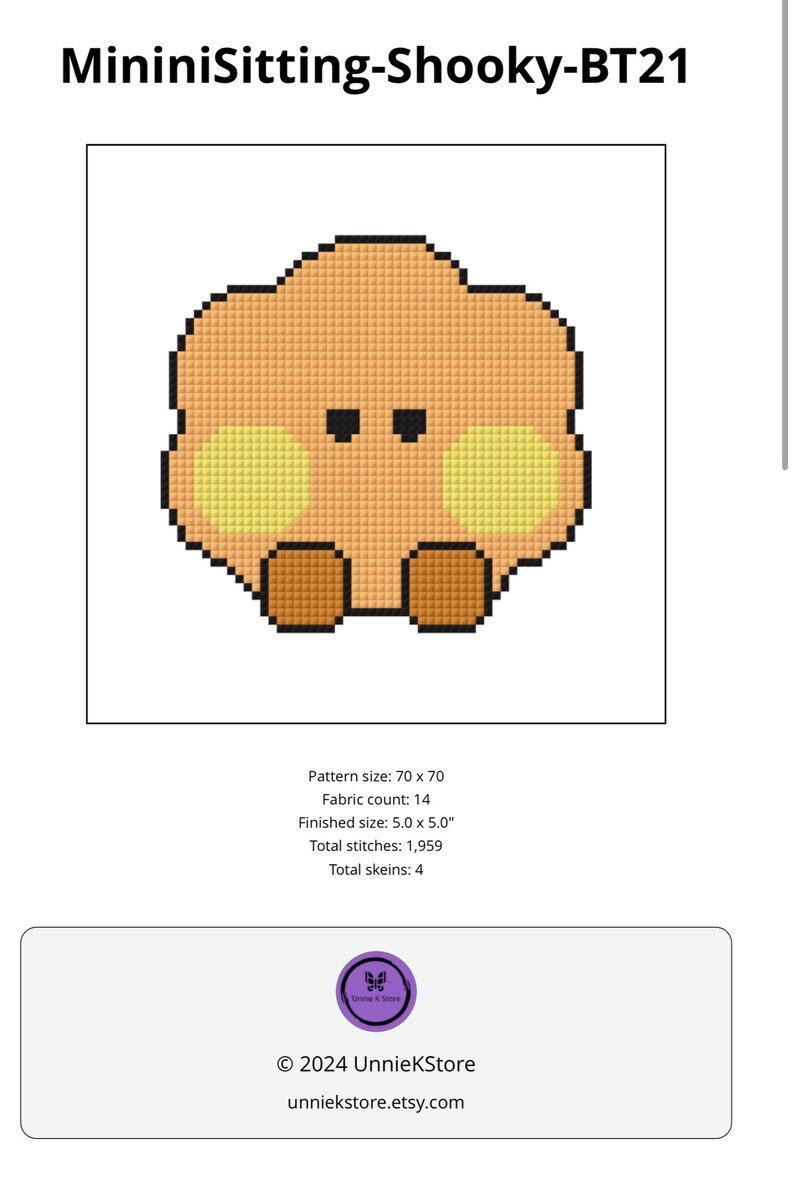 Kpop BT21 Mini Sitting Shooky Cross Stitch Pattern - Etsy