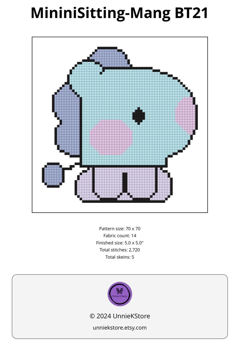 Kpop BT21 Mini Sitting Mang Cross Stitch Pattern - Etsy
