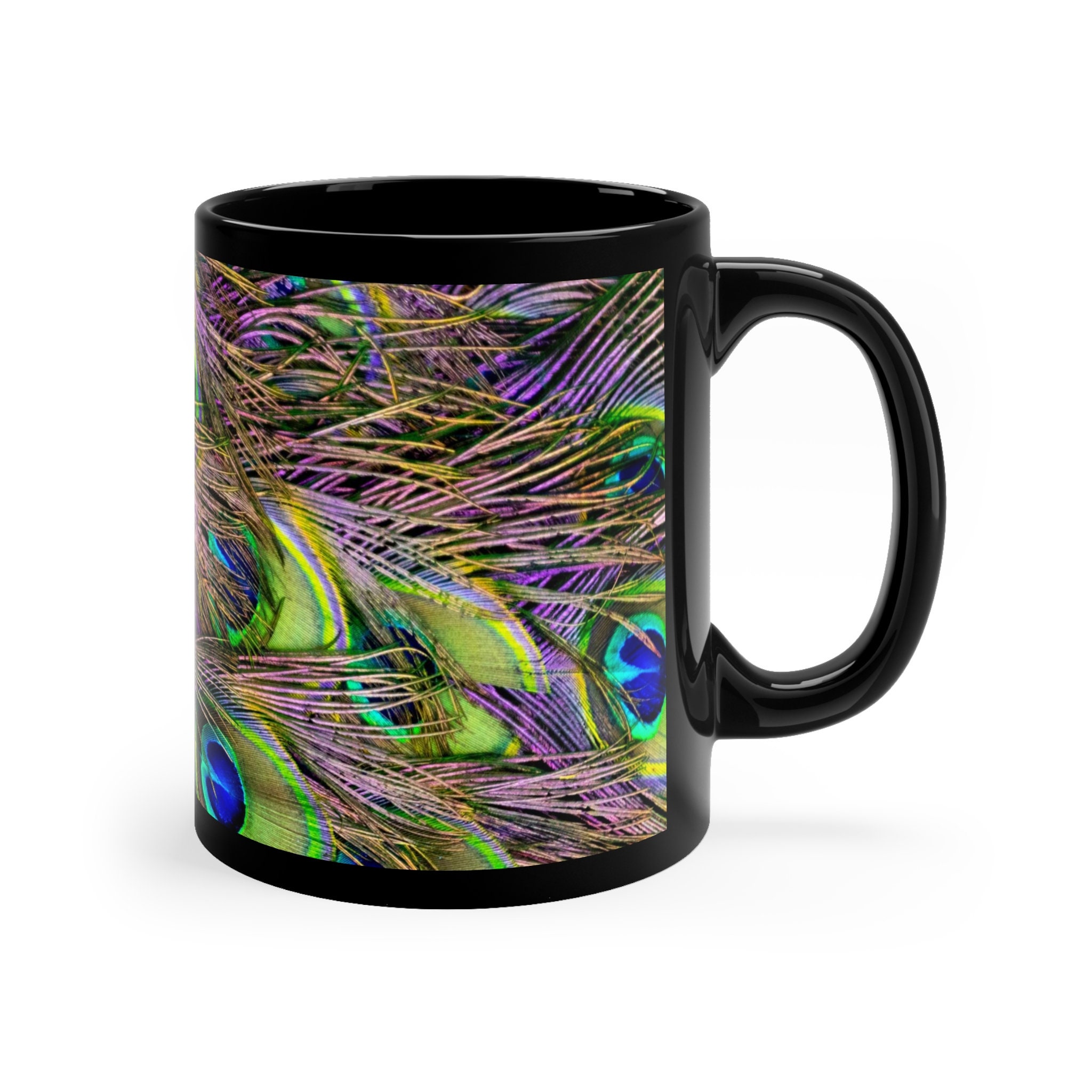 Peacock Feather Mug-black,peacock Gift,peacock Lover Gift,peacock ...