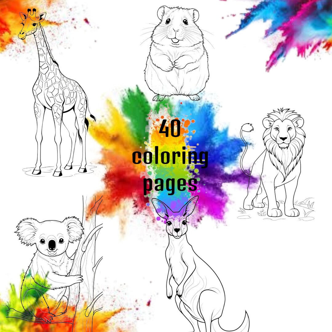 40 Animal Coloring Pages for Kids, Printable Coloring Book (digital ...