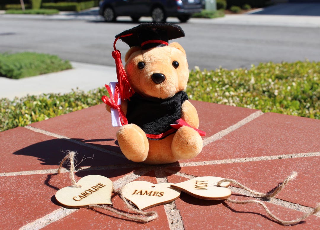 Graduation Bear Plush, Personalized Bear Plush, Heart Name Tag ...